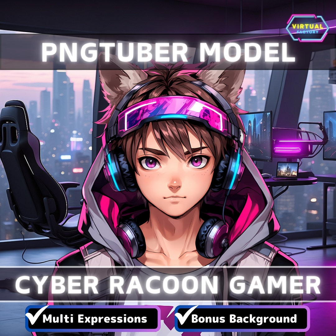Premade Pngtuber Model Racoon Boy Vtuber Model Male PNG Vtuber Avatar Gaming Stream Asset Free ...