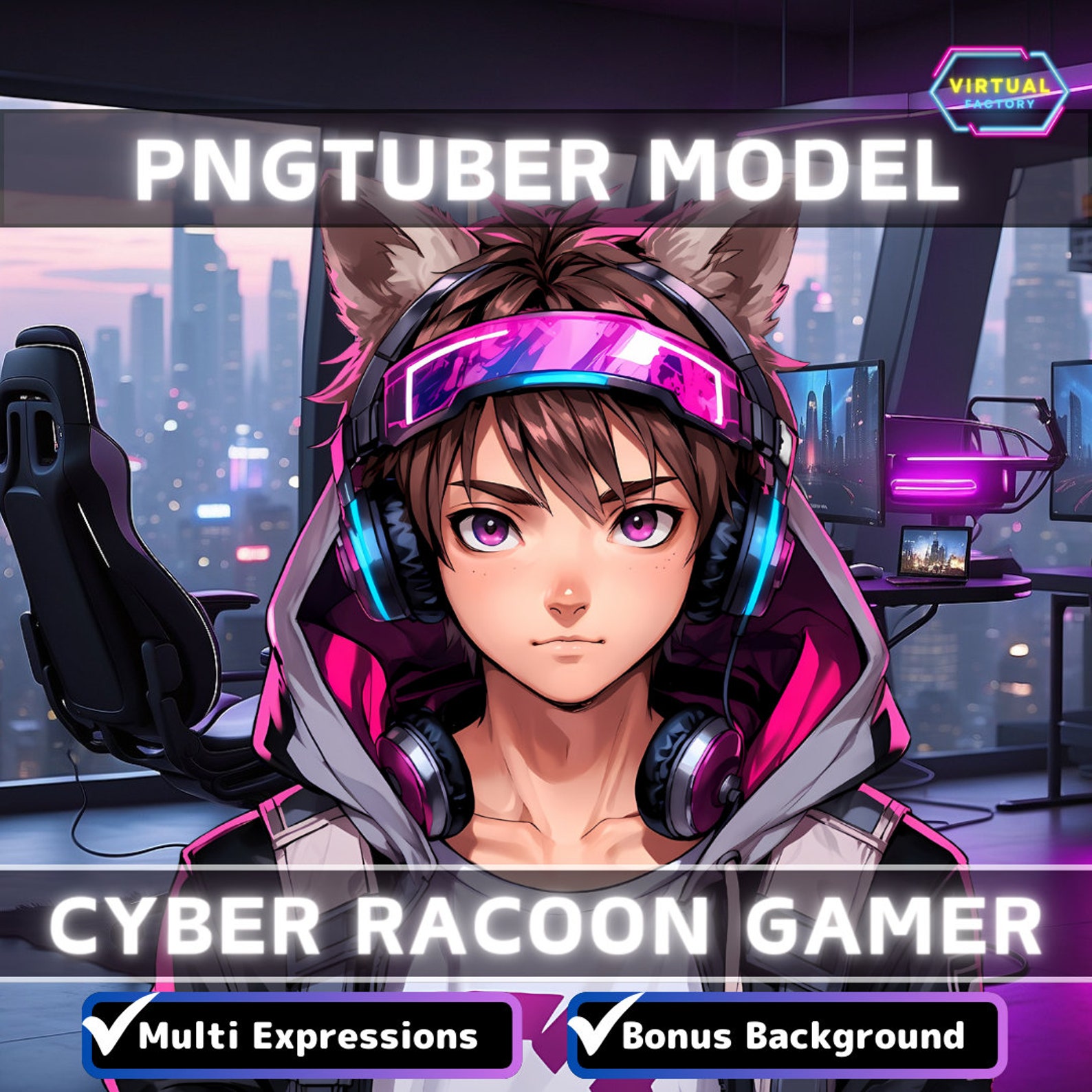 Premade Pngtuber Model Racoon Boy Vtuber Model Male PNG Vtuber Avatar ...