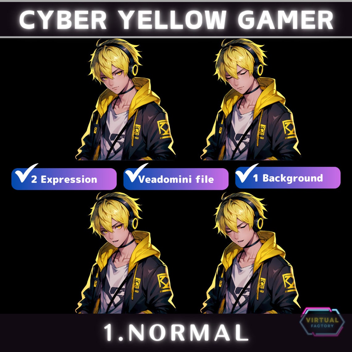 Pngtuber Premade Model Cyber Yellow Gamer Boy | Twitch | Youtube ...