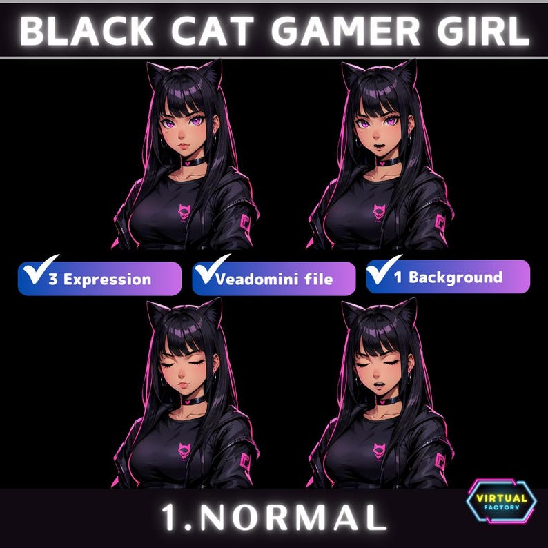 Premade Pngtuber Model Black Cat Girl Vtuber Model Cute Female PNG ...