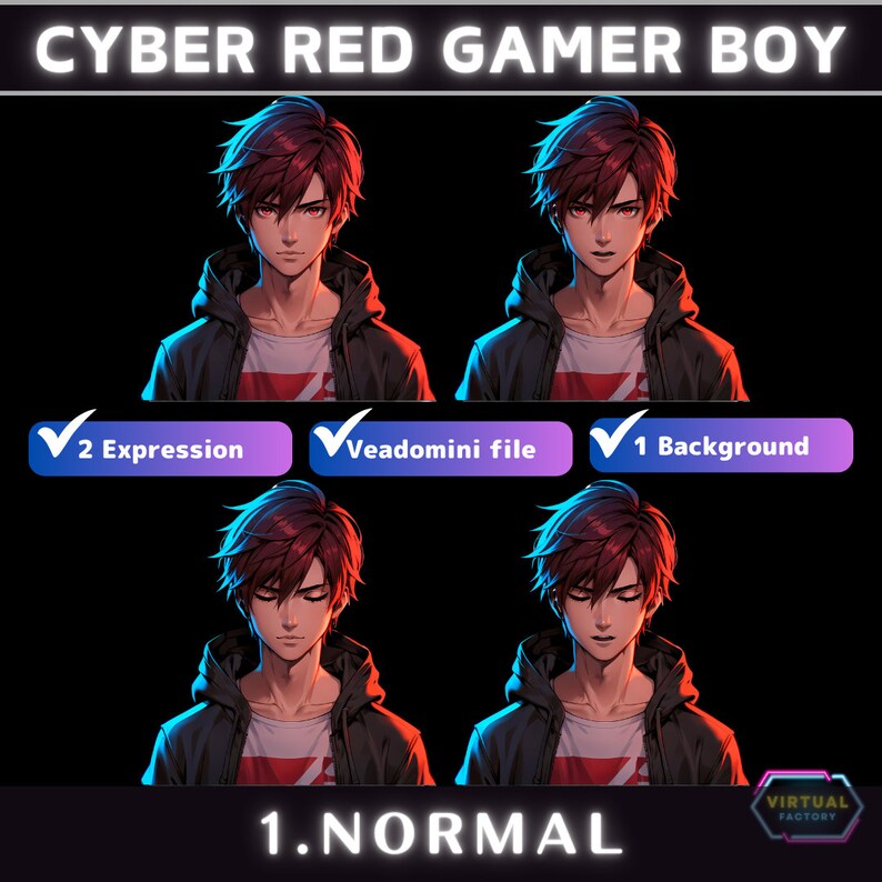 Pngtuber Premade Model Cyber Red Gamer Boy | Twitch | Youtube | Vtuber ...