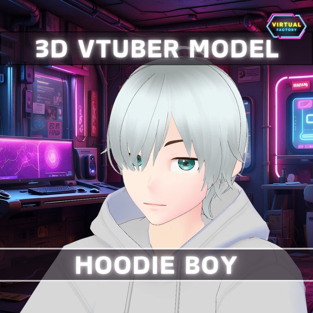 Premade 3D Vtuber Model Hoodie Boy Ready to Use Vroid VRM L Twitch ...