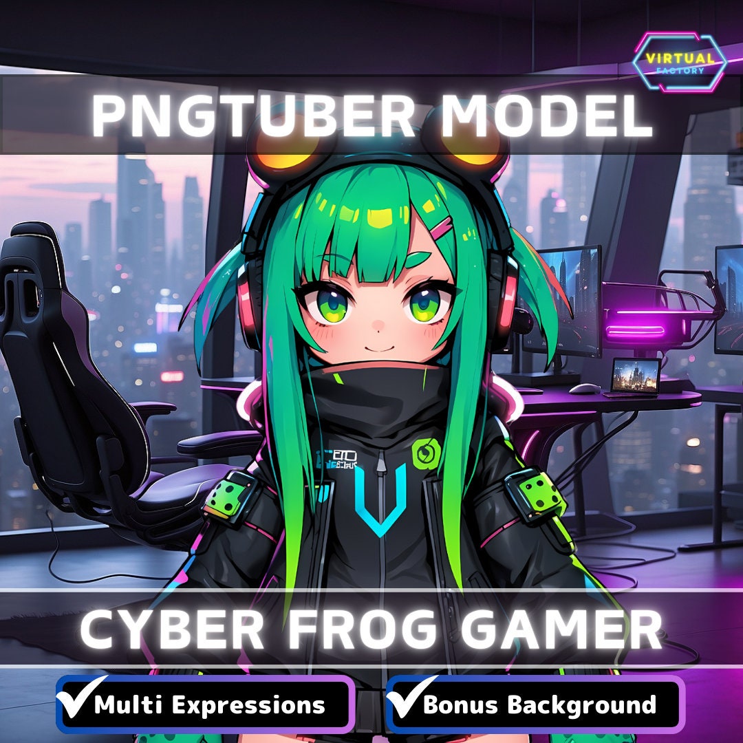 Premade Pngtuber Model Frog Girl Vtuber Model Female PNG Vtuber Avatar ...