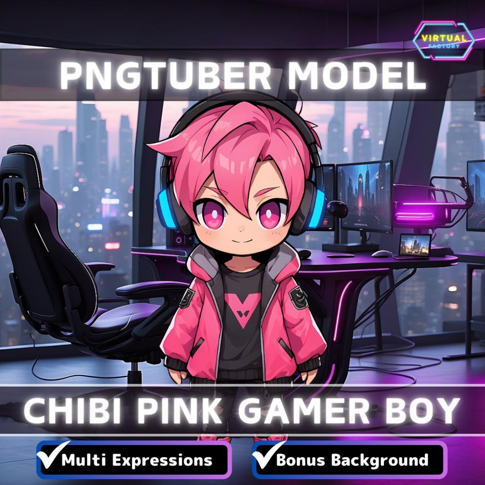 Premade Pngtuber Model Chibi Pink Boy Vtuber Model Cute Male PNG Vtuber ...