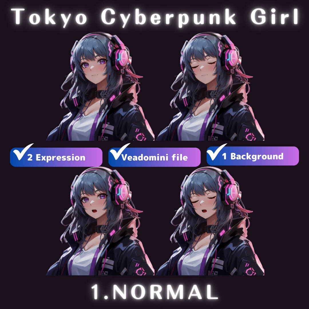 Pngtuber Premade Model Tokyo Cyberpunk Girl With Animated Background ...