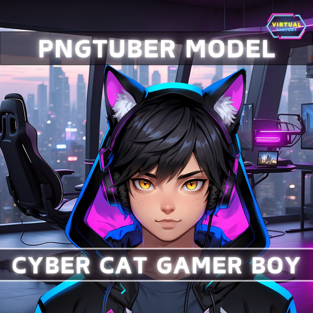 Premade Pngtuber Model Cat Boy Vtuber Model Male PNG Vtuber Avatar Game ...