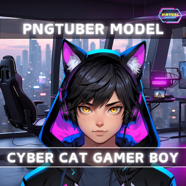 Premade Pngtuber Model Cat Boy Vtuber Model Male PNG Vtuber Avatar Game ...
