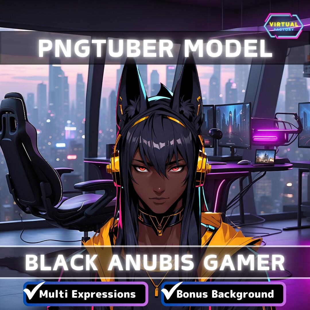 Premade Pngtuber Model Black Anubis Boy Vtuber Model Cute Male PNG ...
