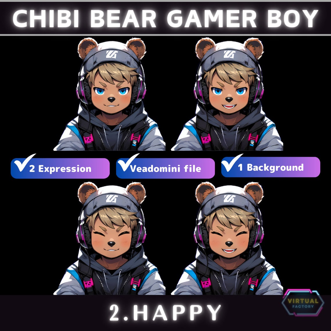 Premade Pngtuber Model Chibi Bear Boy Vtuber Model Male PNG Vtuber ...