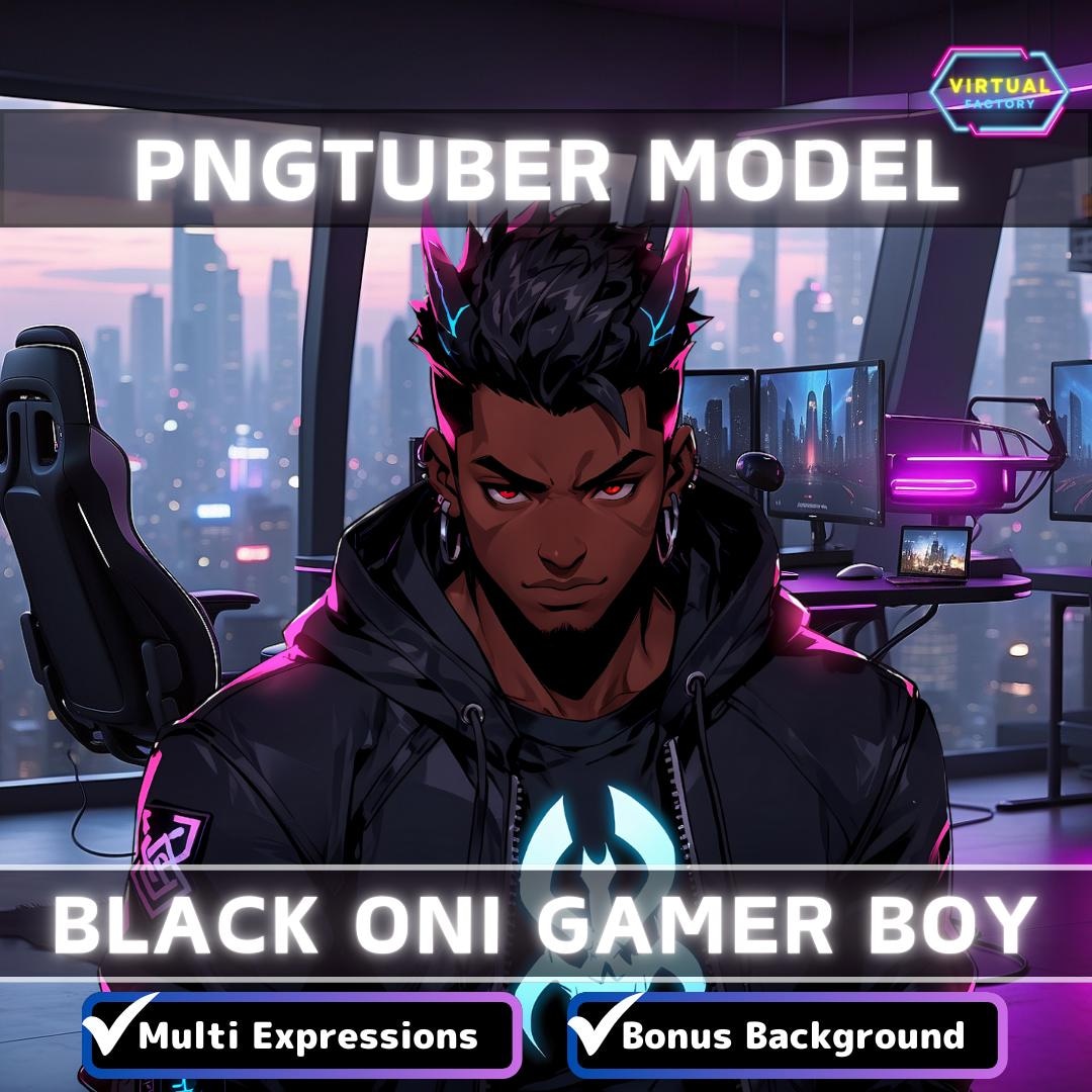 Premade Pngtuber Model Black Oni Demon Boy Vtuber Model Cute Male PNG ...