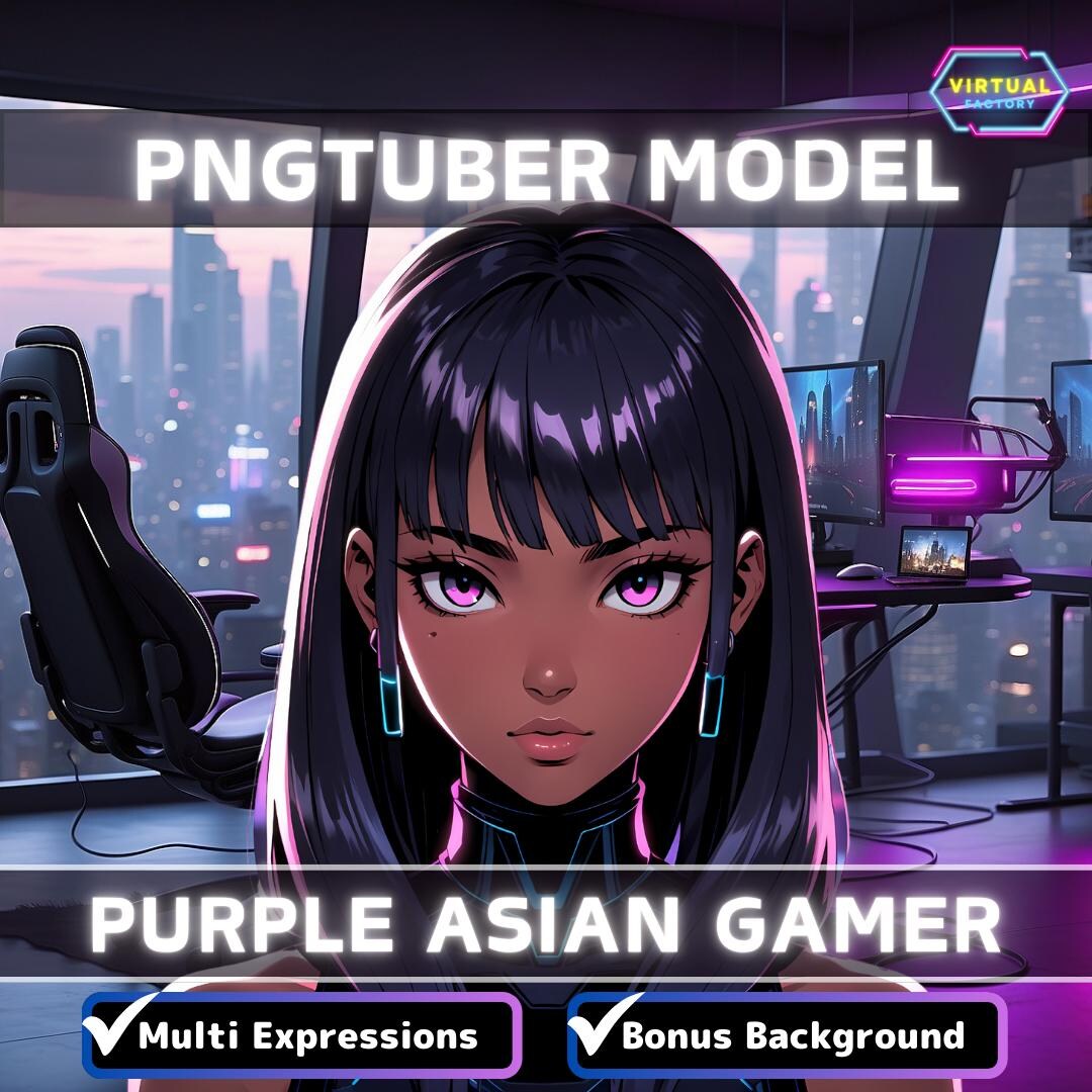 Premade Pngtuber Model Purple Asian Girl Vtuber Model Cute Female PNG ...