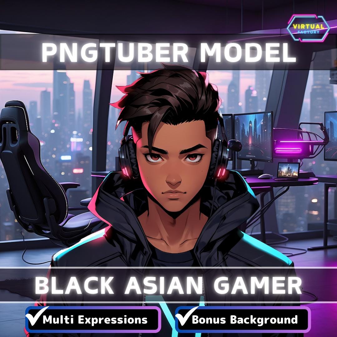 Premade Pngtuber Model Black Asian Boy Vtuber Model Male PNG Vtuber ...