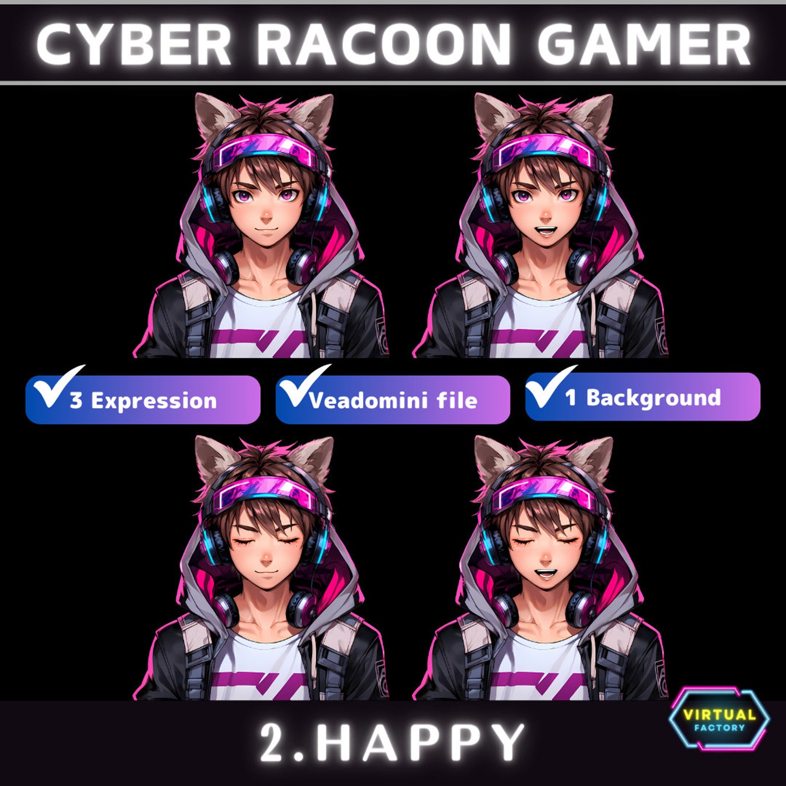 Premade Pngtuber Model Racoon Boy Vtuber Model Male PNG Vtuber Avatar Gaming Stream Asset Free ...