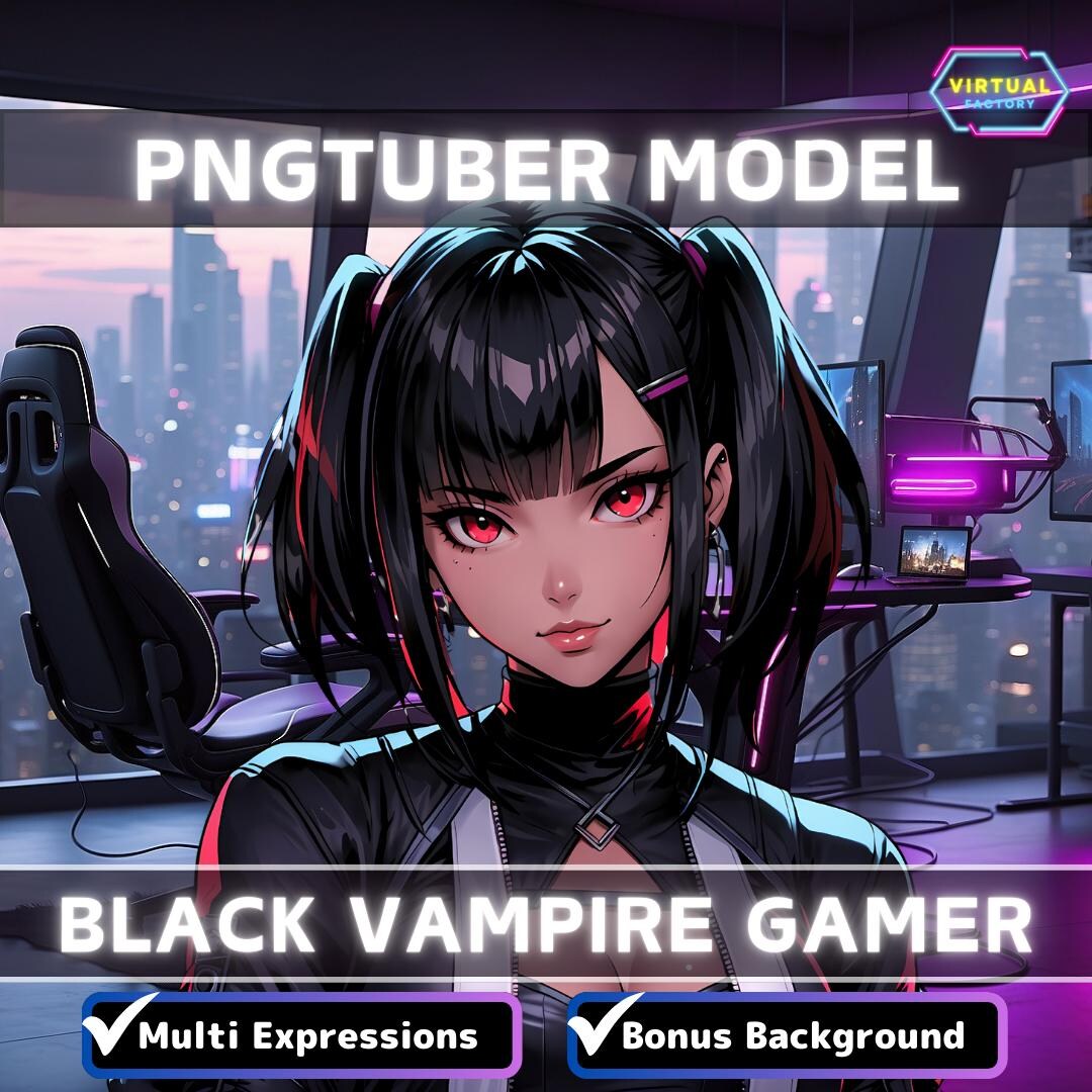 Premade Pngtuber Model Black Vampire Girl Vtuber Model Female PNG ...