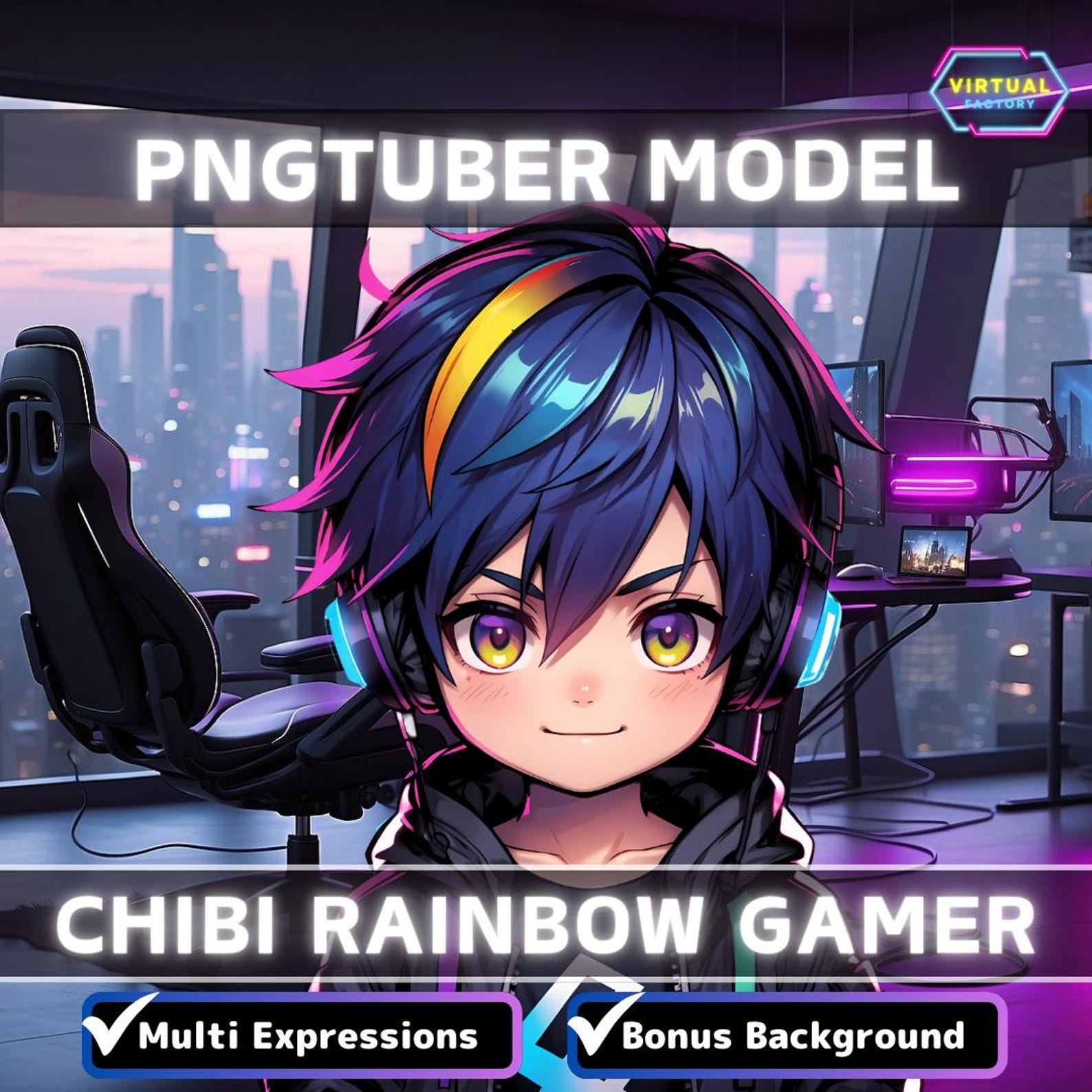 Premade Pngtuber Model Chibi Rainbow Boy Vtuber Model Cute Male PNG ...