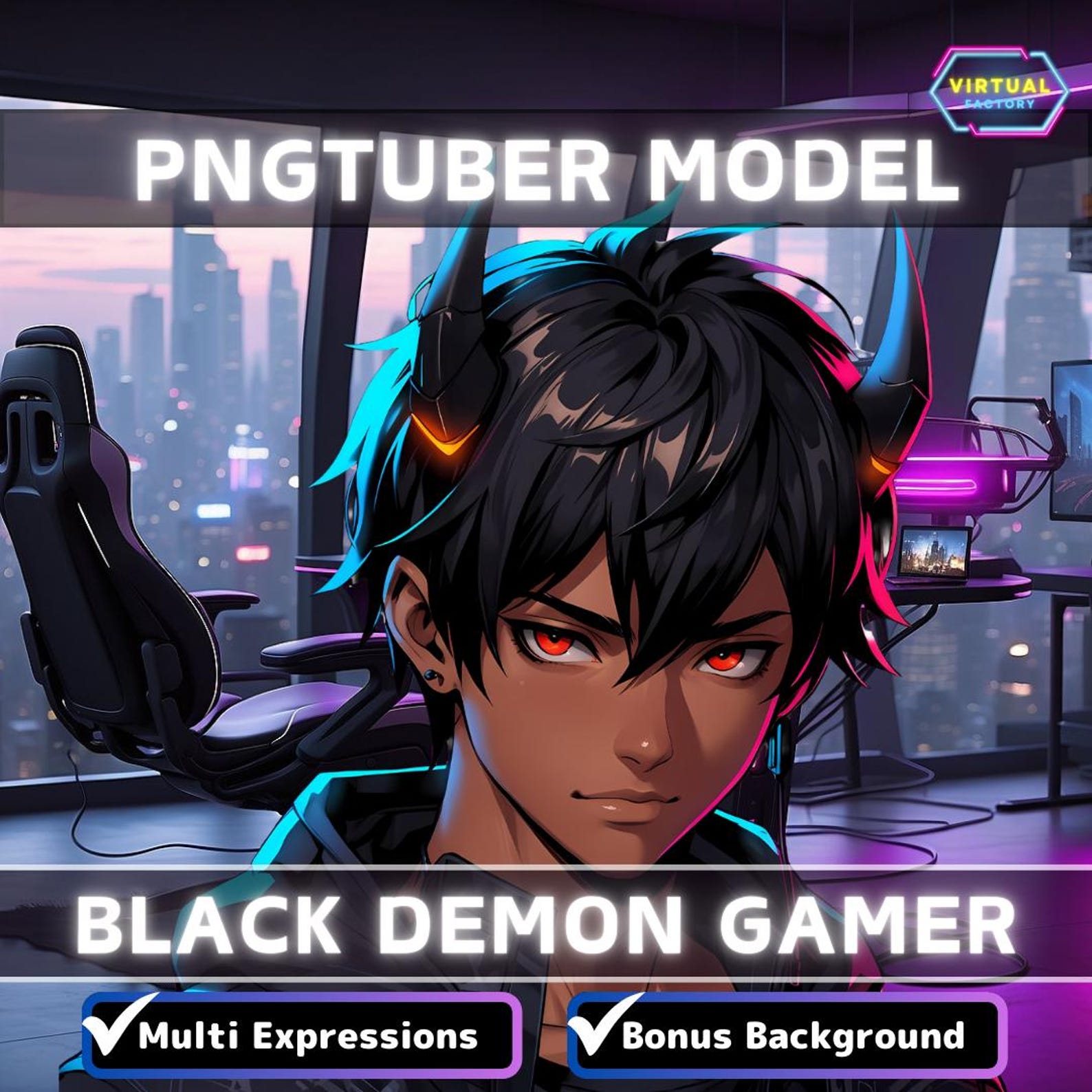 Premade Pngtuber Model Black Demon Boy Vtuber Model Cute Male PNG ...