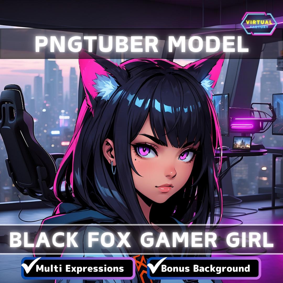 Premade Pngtuber Model Black Fox Girl Vtuber Model Cute Female PNG ...