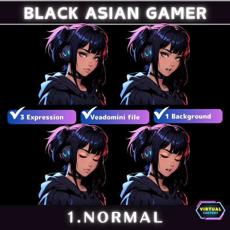 Premade Pngtuber Model Black Asian Girl Vtuber Model Cute Female PNG ...