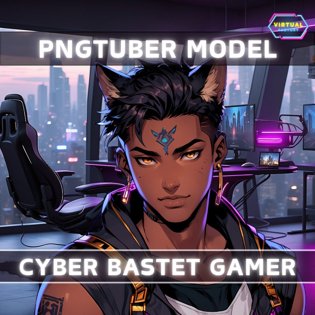 Premade Pngtuber Model Black Cat Bastet Male Vtuber Model Boy PNG ...