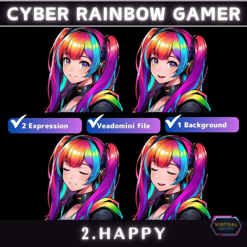 Premade Pngtuber Model Rainbow Girl Vtuber Model Cute Female PNG Vtuber ...