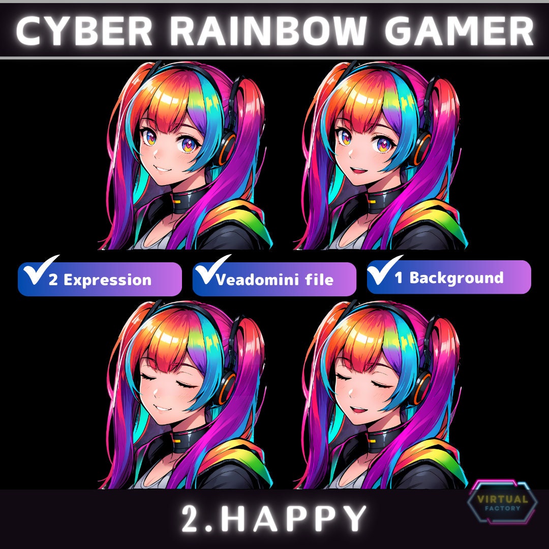 Premade Pngtuber Model Rainbow Girl Vtuber Model Cute Female PNG Vtuber ...