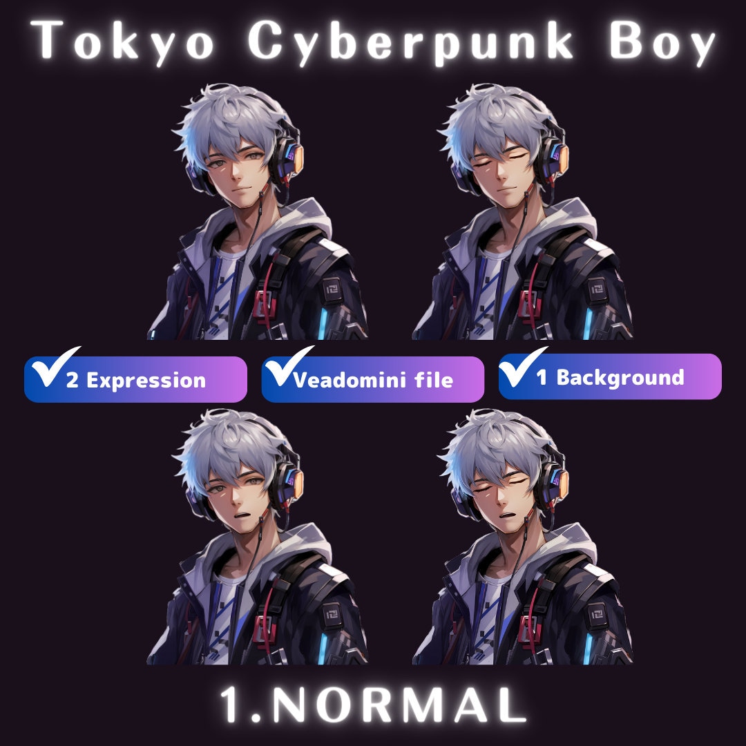 Pngtuber Premade Model Tokyo Cyberpunk Boy With Animated Background ...