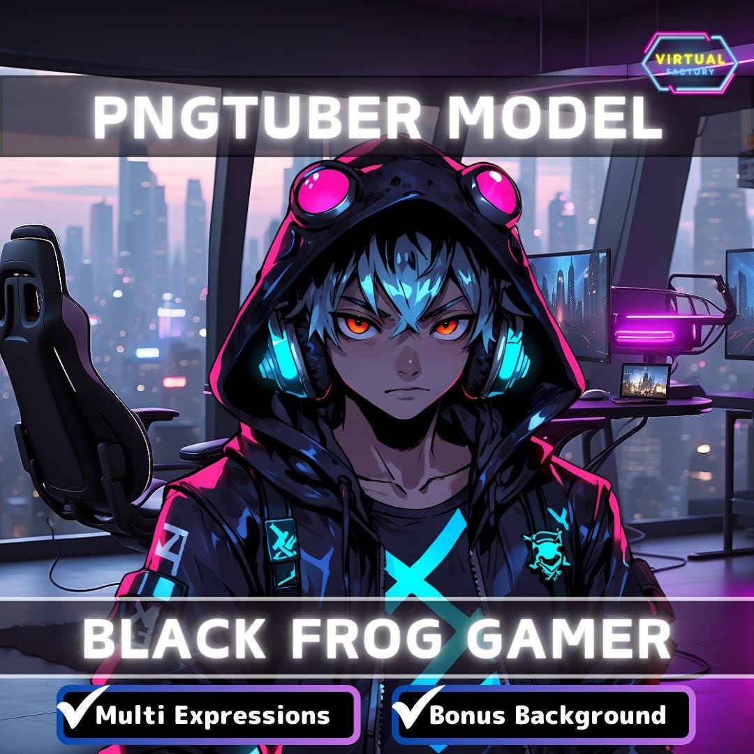 Premade Pngtuber Model Black Frog Boy Vtuber Model Cute Male PNG Vtuber ...