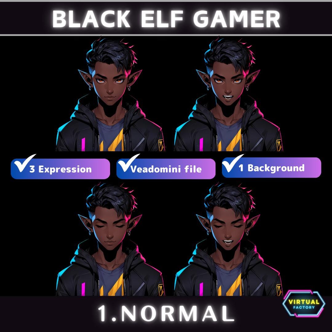 Premade Pngtuber Model Black Elf Boy Vtuber Model Male PNG Vtuber ...