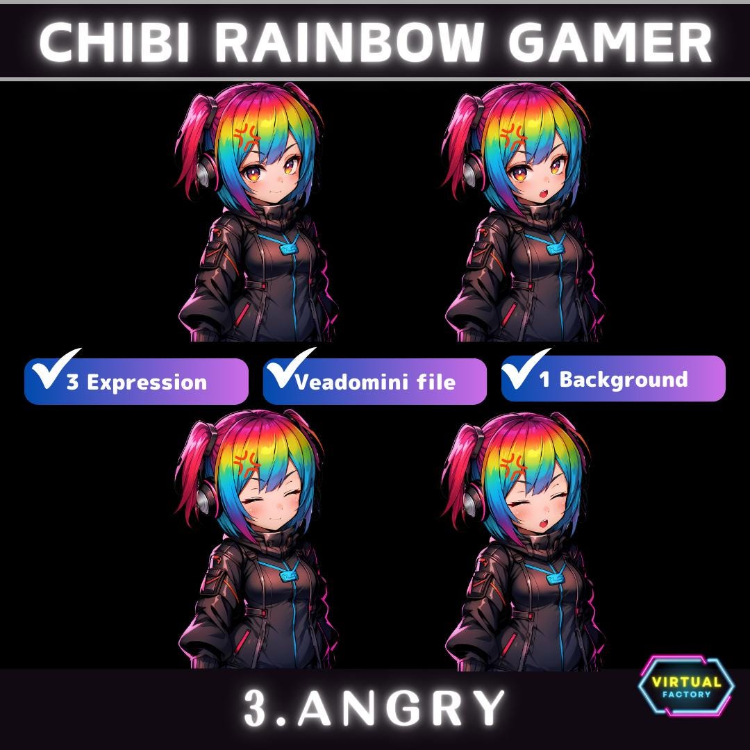 Premade Pngtuber Model Chibi Rainbow Girl Vtuber Model Cute Female PNG ...
