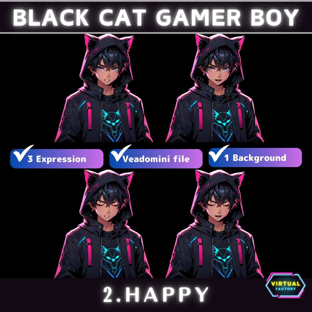 Premade Pngtuber Model Black Cat Boy Vtuber Model Cute Male PNG Vtuber ...