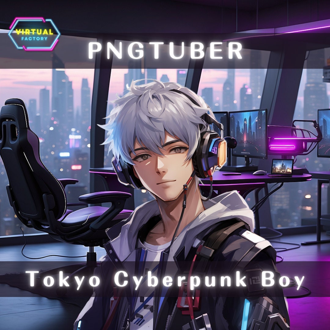 Premade Pngtuber Model Tokyo Cyberpunk Boy Vtuber Model Male PNG Vtuber ...