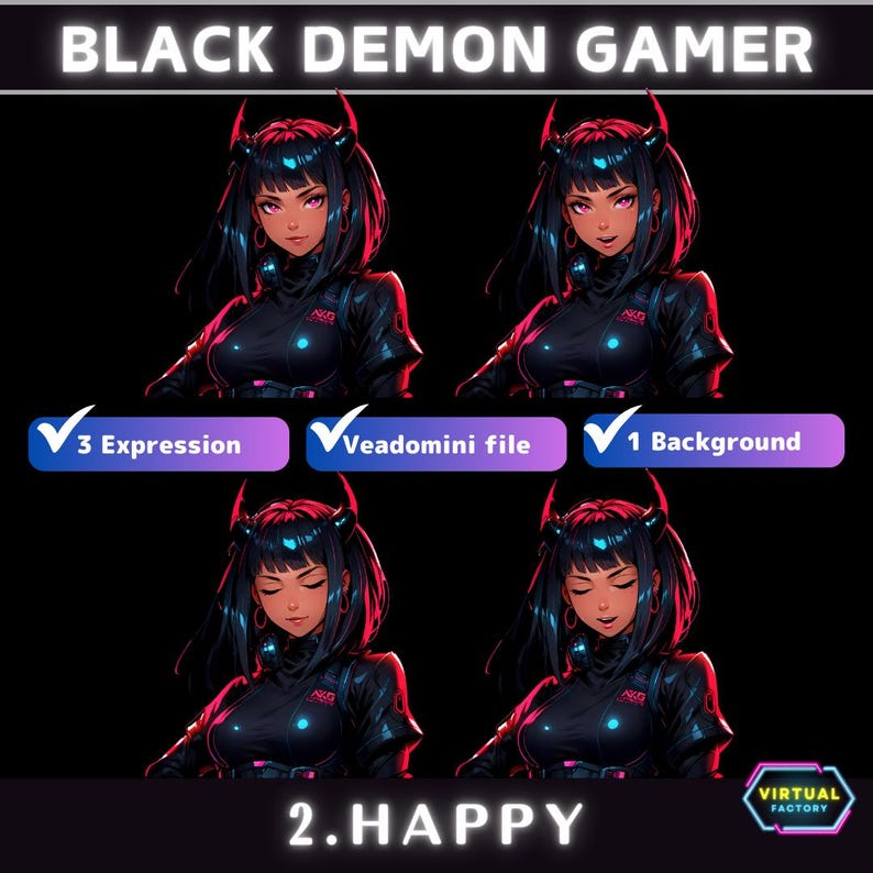 Premade Pngtuber Model Black Demon Girl Vtuber Model Cute Female PNG ...