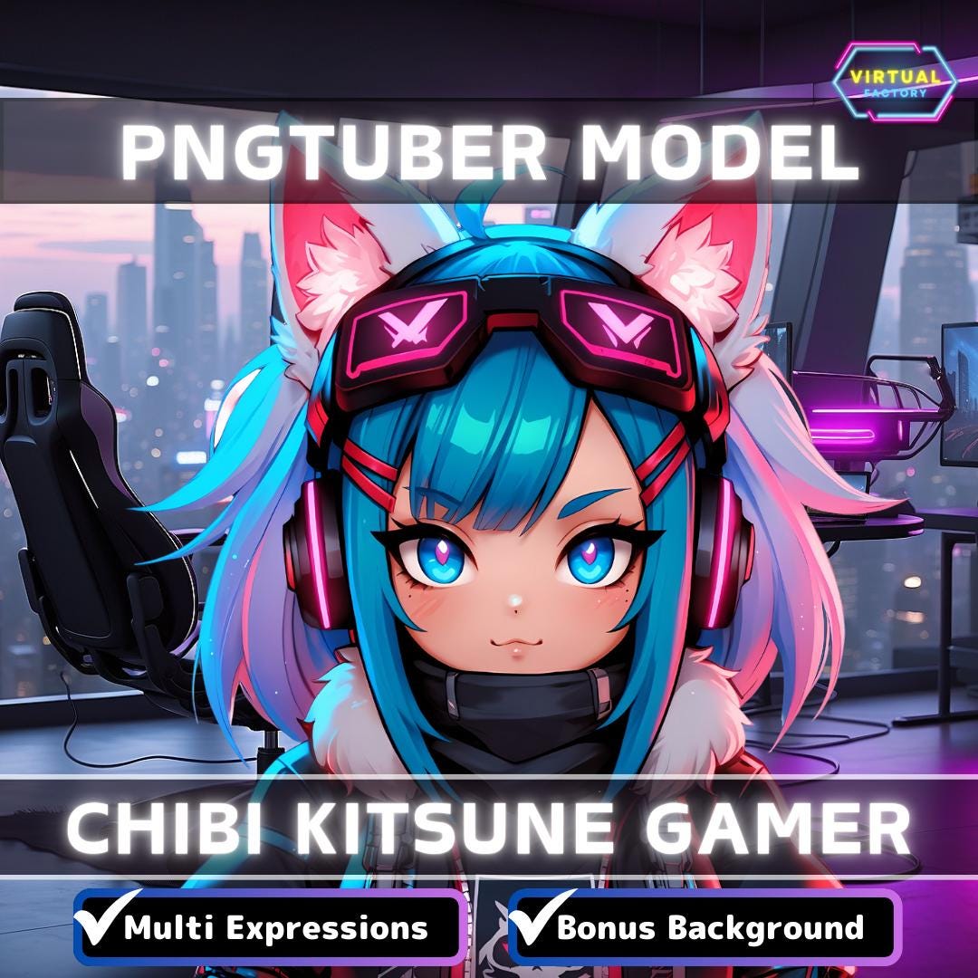 Premade Pngtuber Model Chibi Kitsune Girl Vtuber Model Female PNG ...