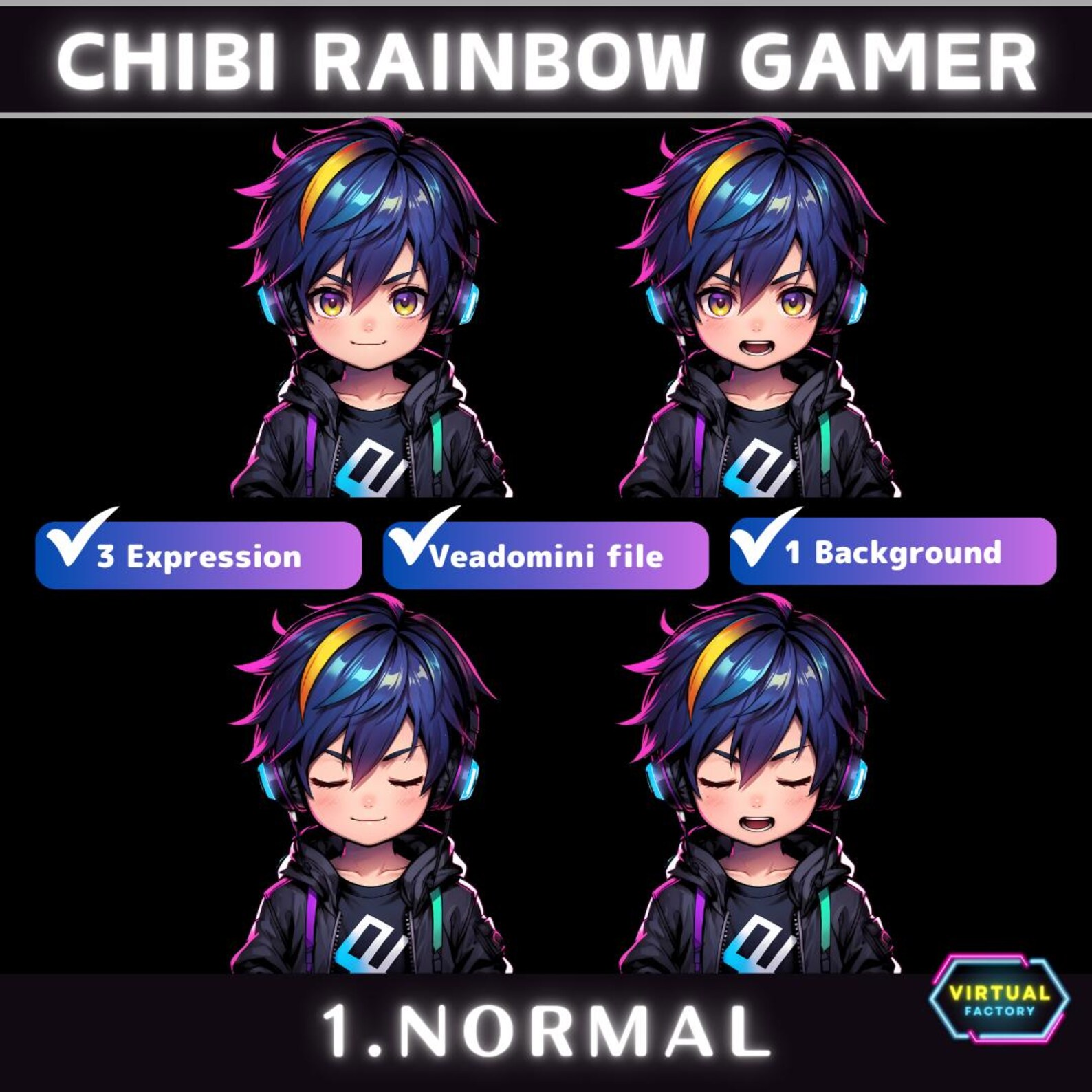 Premade Pngtuber Model Chibi Rainbow Boy Vtuber Model Cute Male PNG ...