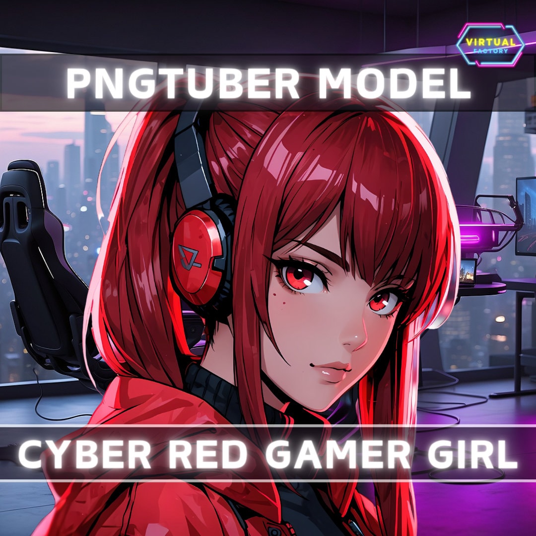 Pngtuber Premade Model Cyber Red Gamer Girl | Twitch | Youtube | Vtuber ...