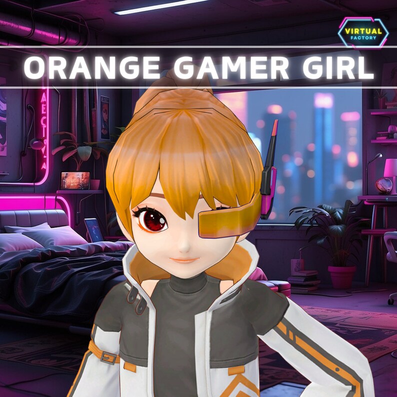 Premade 3D Vtuber Model Orange Gamer Girl Ready to Use VRM L Twitch ...