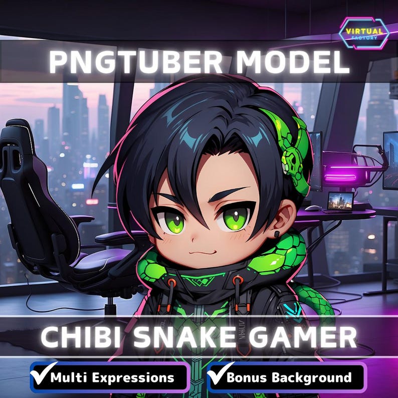 Premade Pngtuber Model Chibi Snake Boy Vtuber Model Cute Male PNG Vtuber Avatar Gaming Stream ...
