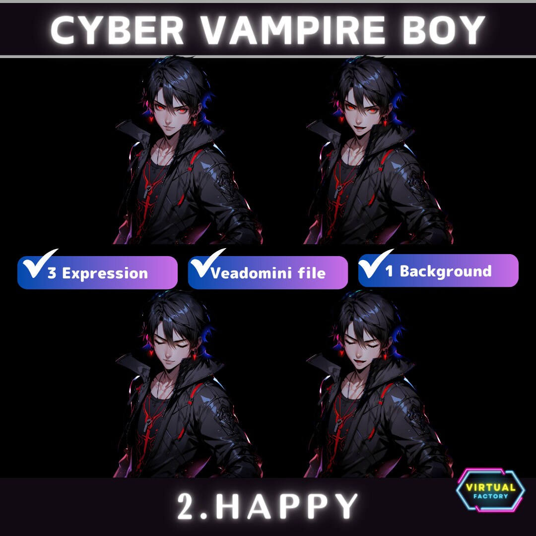 Premade Pngtuber Model Vampire Boy Vtuber Model Male PNG Vtuber Avatar ...