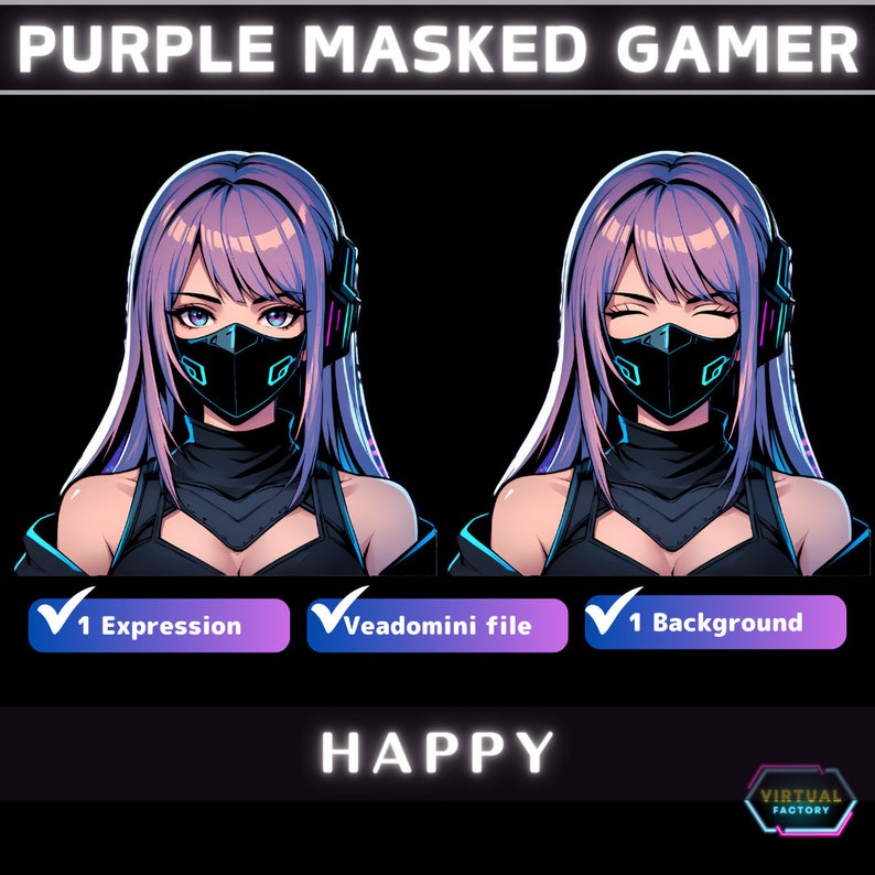 Pngtuber Premade Model Purple Masked Gamer Girl Twitch Youtube Vtuber ...