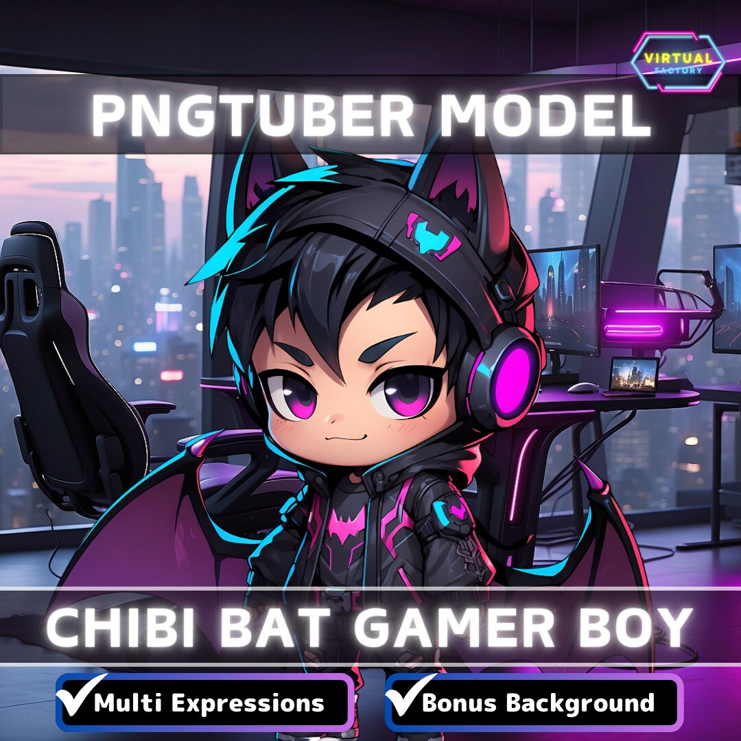 Premade Pngtuber Model Chibi Bat Boy Vtuber Model Cute Male PNG Vtuber ...