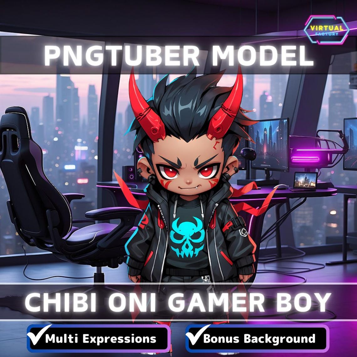 Premade Pngtuber Model Chibi Oni Boy Vtuber Model Cute Male PNG Vtuber ...