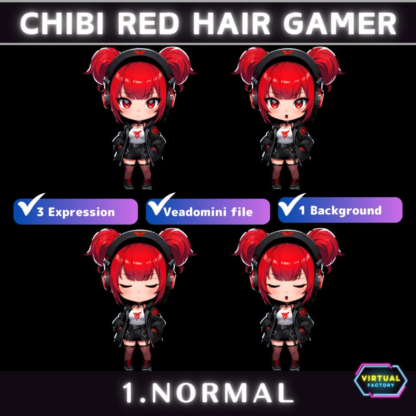 Premade Pngtuber Model Chibi Red Hair Girl Vtuber Model Cute Female PNG ...