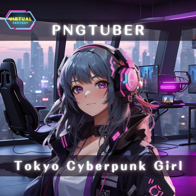 Pngtuber Premade Model Tokyo Cyberpunk Girl With Animated Background ...