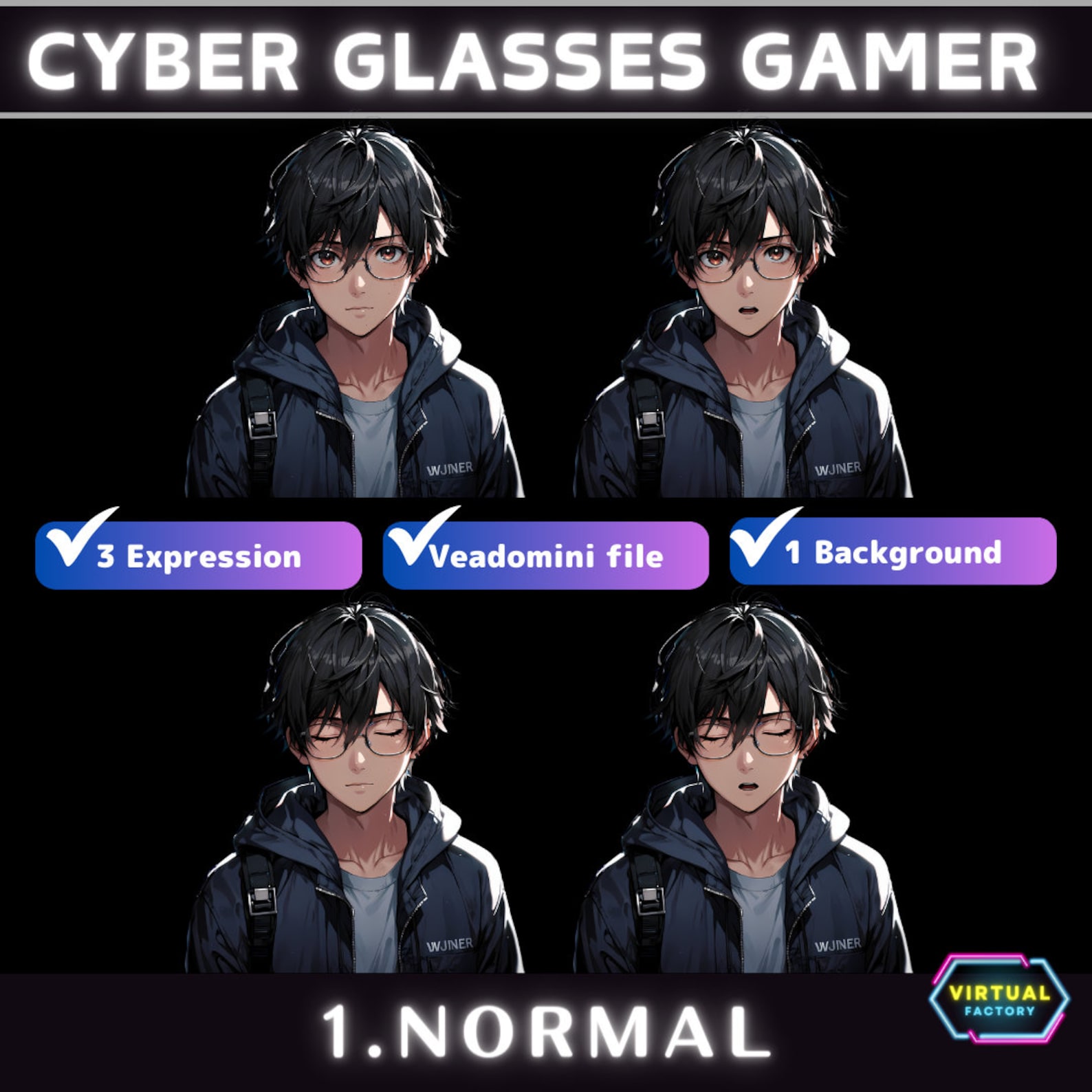 Premade Pngtuber Model Glasses Boy Vtuber Model Male PNG Vtuber Avatar ...