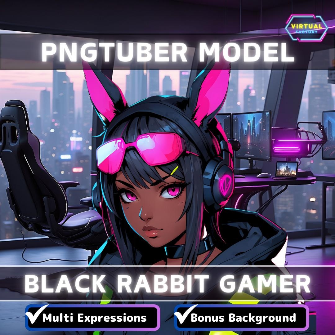 Premade Pngtuber Model Black Rabbit Girl Vtuber Model Cute Female PNG ...