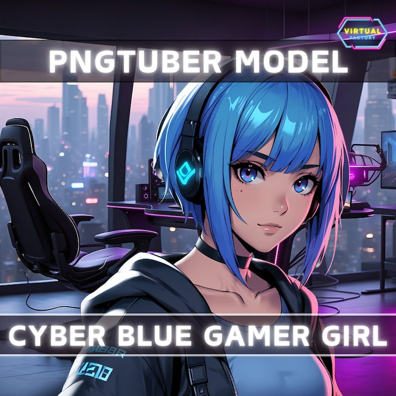 Pngtuber Premade Model Cyber Blue Gamer Girl | Twitch | Youtube ...