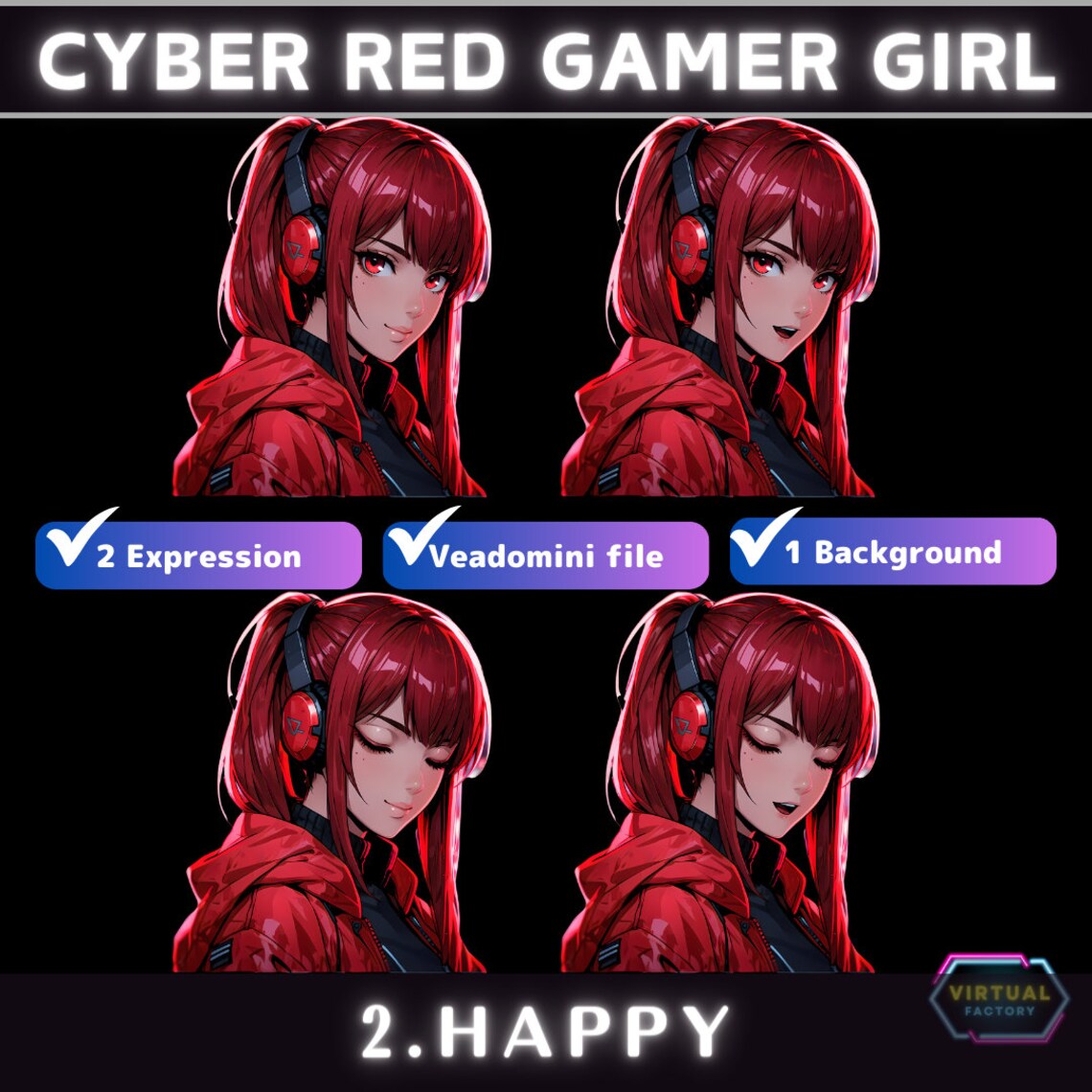 Pngtuber Premade Model Cyber Red Gamer Girl Twitch Youtube Vtuber ...