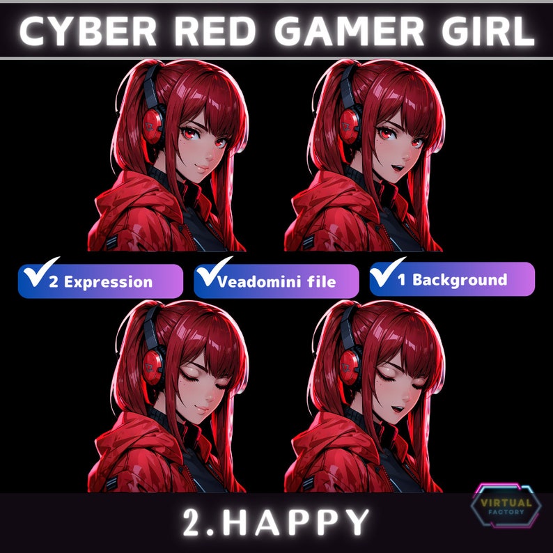 Pngtuber Premade Model Cyber Red Gamer Girl | Twitch | Youtube | Vtuber ...
