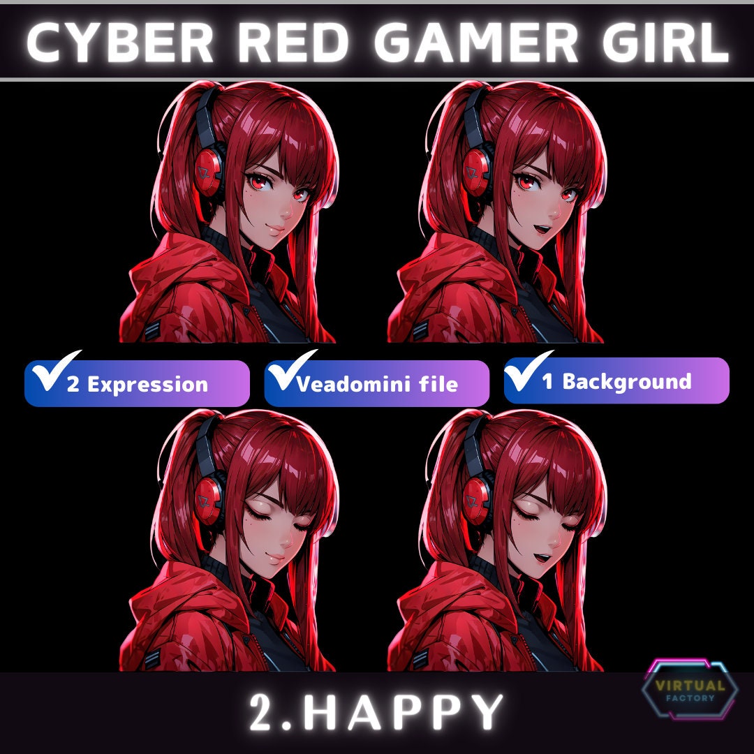 Pngtuber Premade Model Cyber Red Gamer Girl Twitch Youtube Vtuber ...