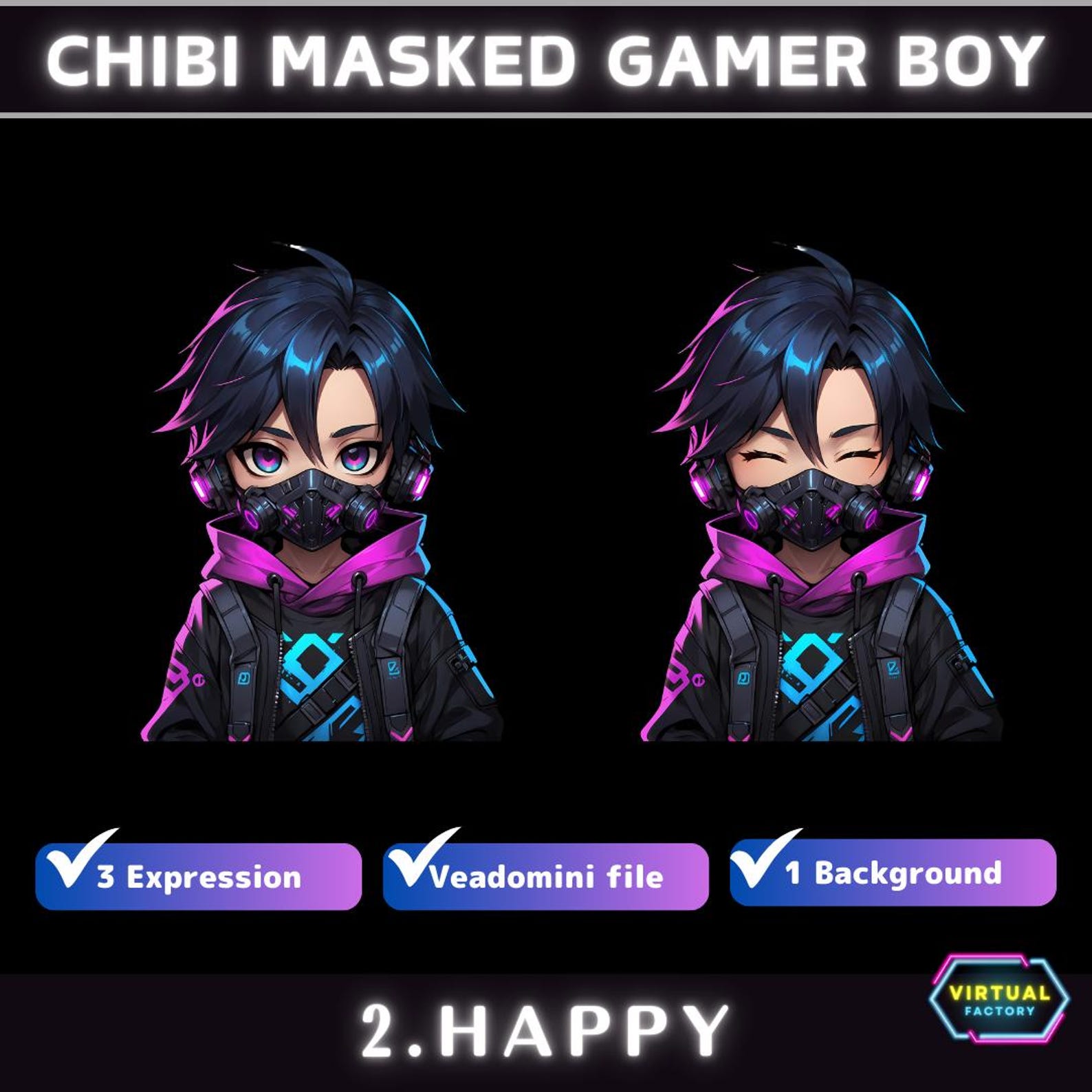 Premade Pngtuber Model Chibi Masked Boy Vtuber Model Cute Male PNG ...